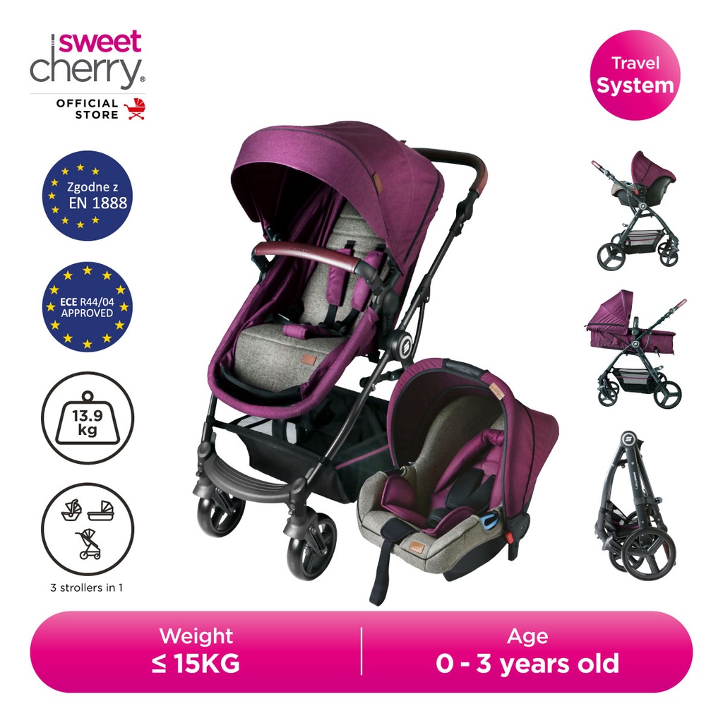 Sweet Cherry 3-in-1 Convertible Baby Stroller with Baby Carrier Car ...