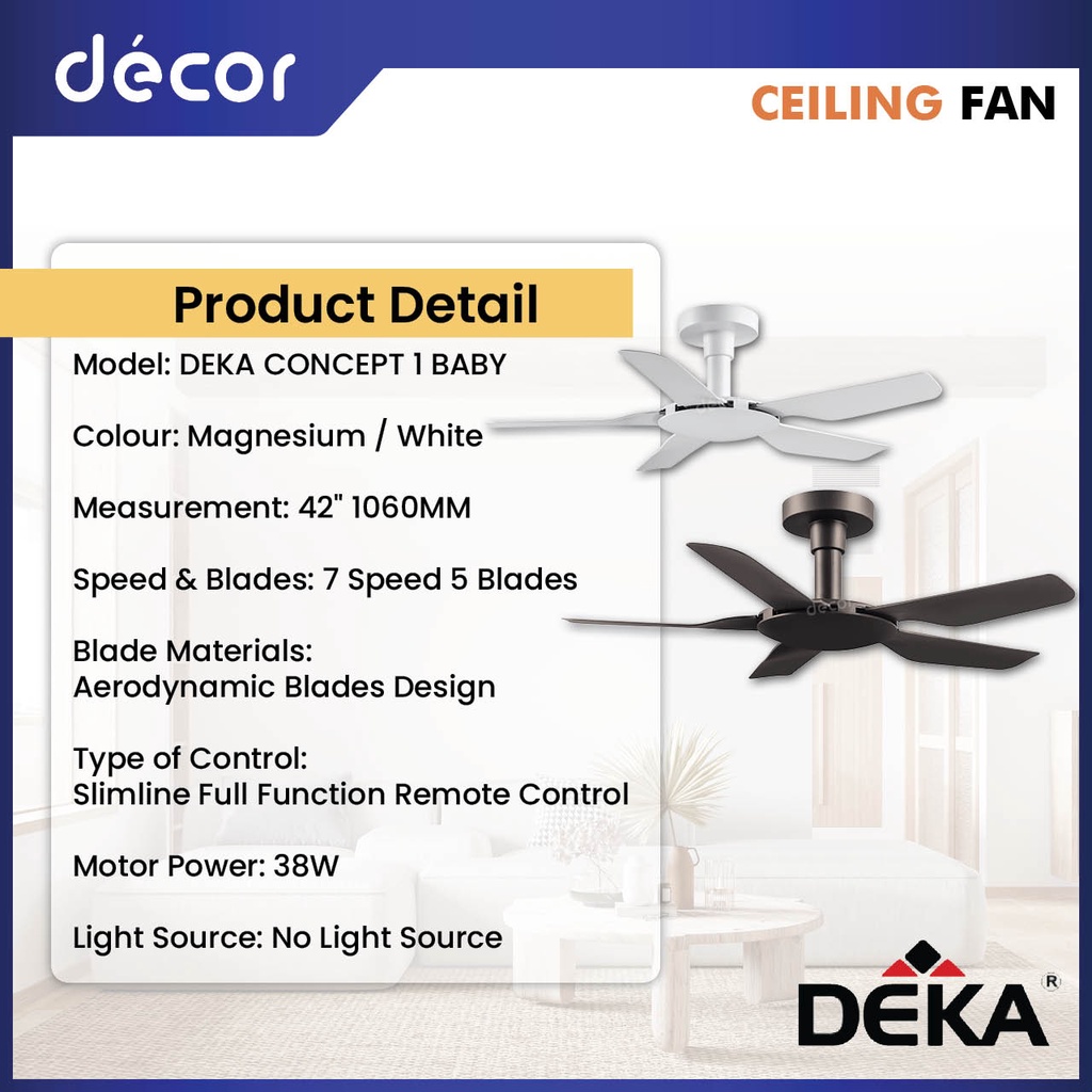DEKA Fan DEKA CONCEPT 1 BABY 42" 5 Blades 7 Speed Forward + Reverse DC ...