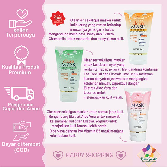 Viva White Clean Mask Face Cleanser Masker Wajah Viva 50g (️BPOM ...