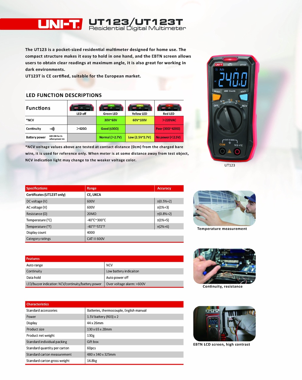 (1pc) Uni-T UT 123 Pocket Sized Residential Multimeter ( 362002194 ...