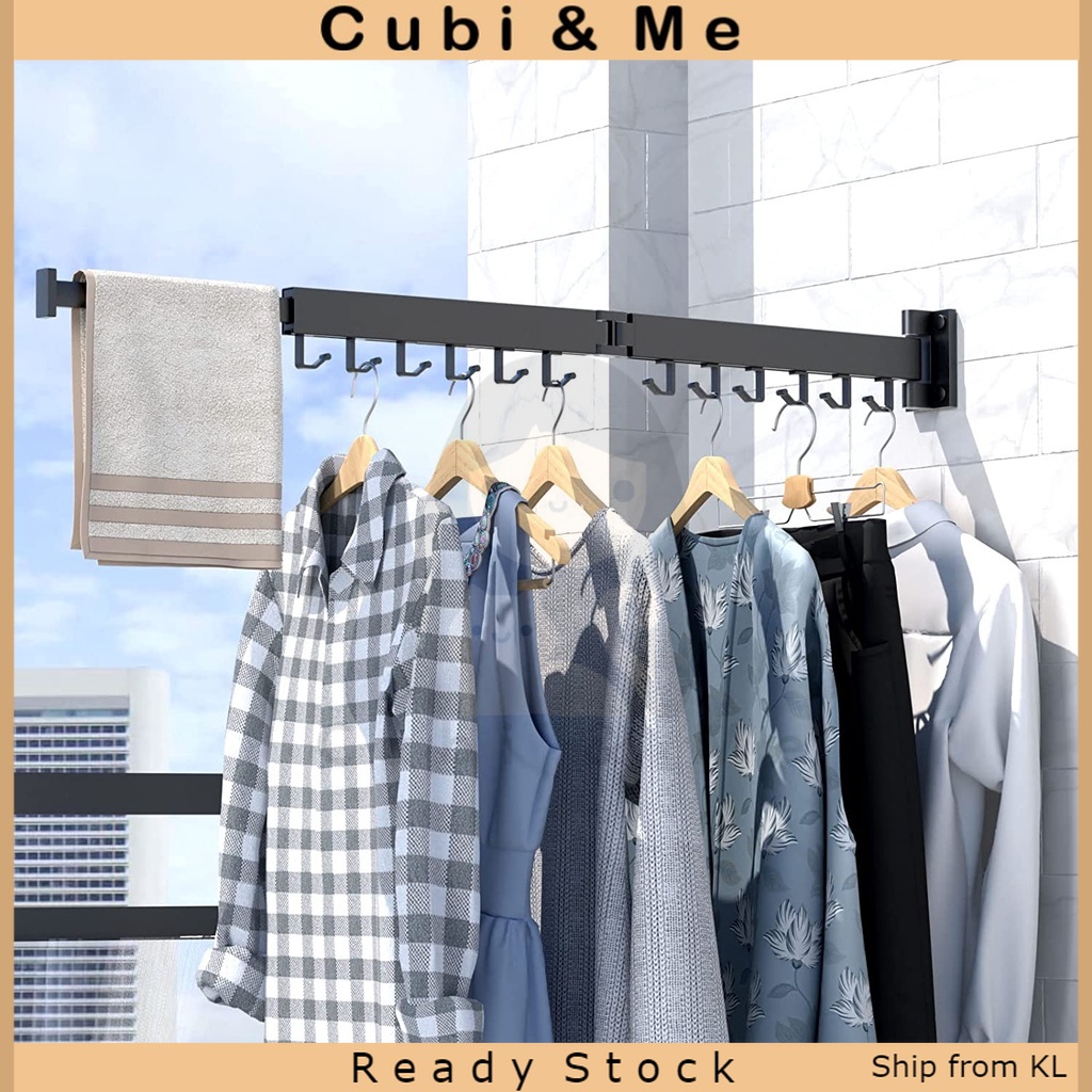 C&M 2 Rod Folding Clothes Hanger Wall Mount Retractable Cloth Drying ...