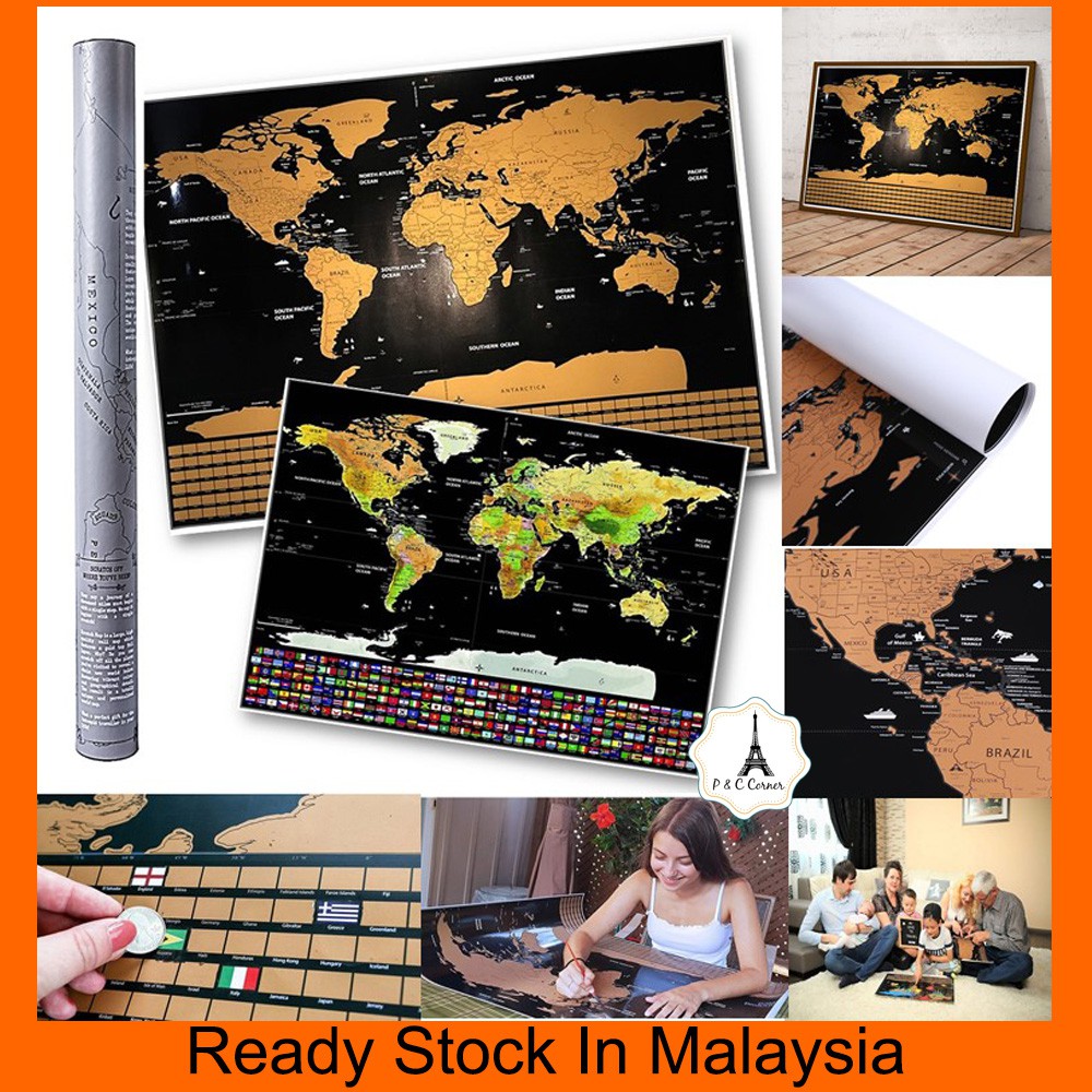 Scratch Off Educational World Map Travel Map Wall Map Poster with Boxed ...