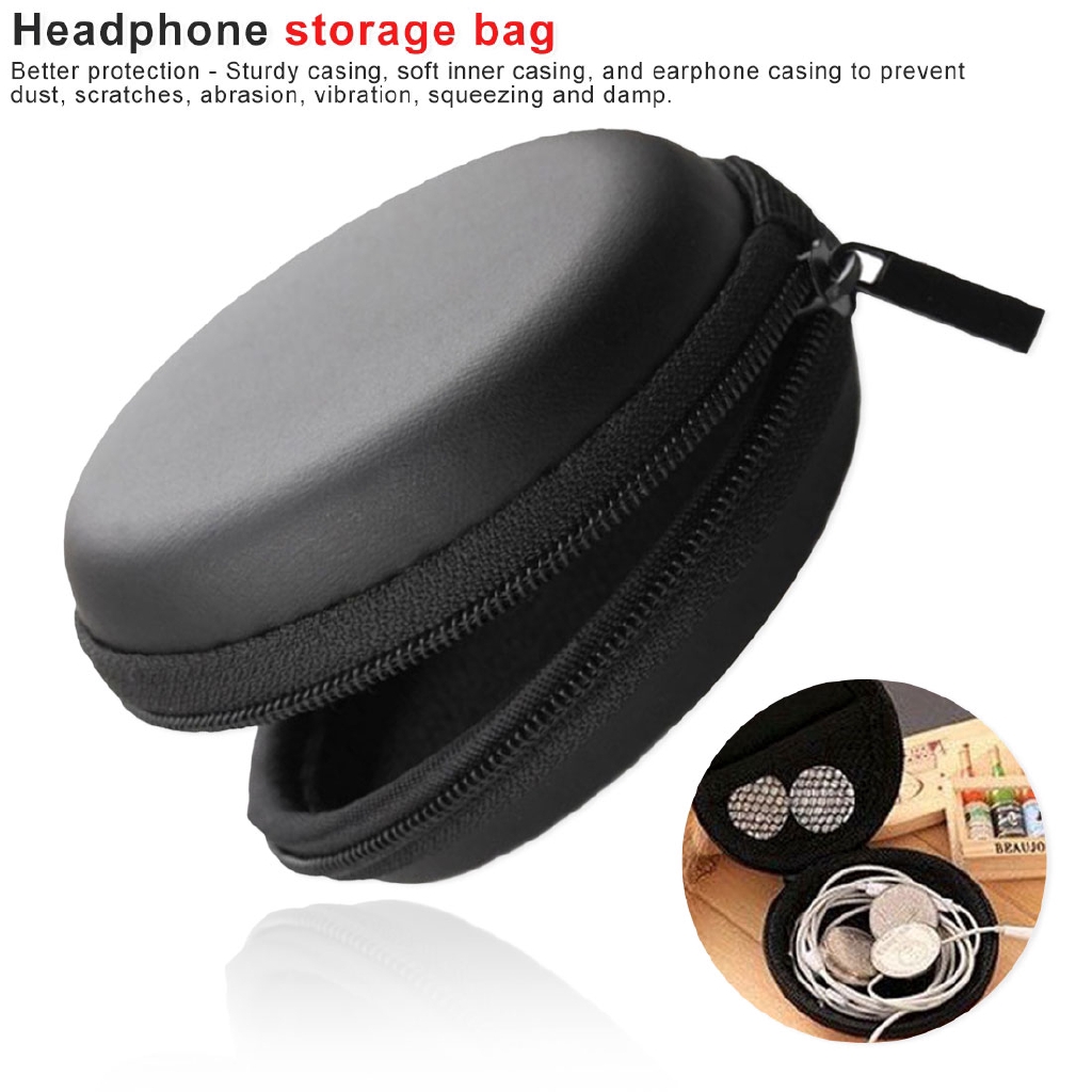 Portable Earphone Case Charger Storage Bag Round Pouch Wallet Sarung ...