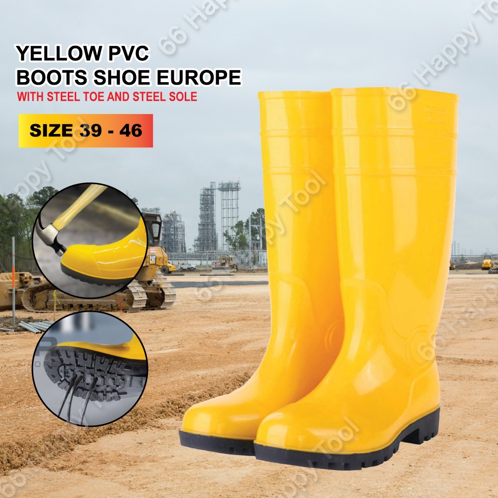 Yellow PVC Boots Shoe Europe Size EU 39-46 With Steel Toe and Steel ...