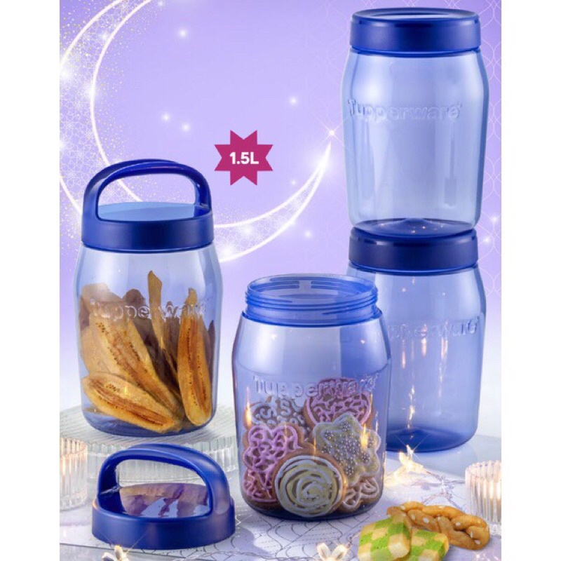 Tupperware Royale Blue Universal Jar Duo Set 1.5L (2pcs Flat Seal/2pcs ...