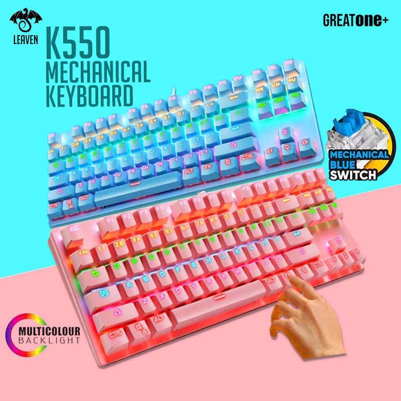 LEAVEN K550 RGB 87 KEY TRUE Blue Switch Mechanical Gaming Keyboard | Shopee Malaysia