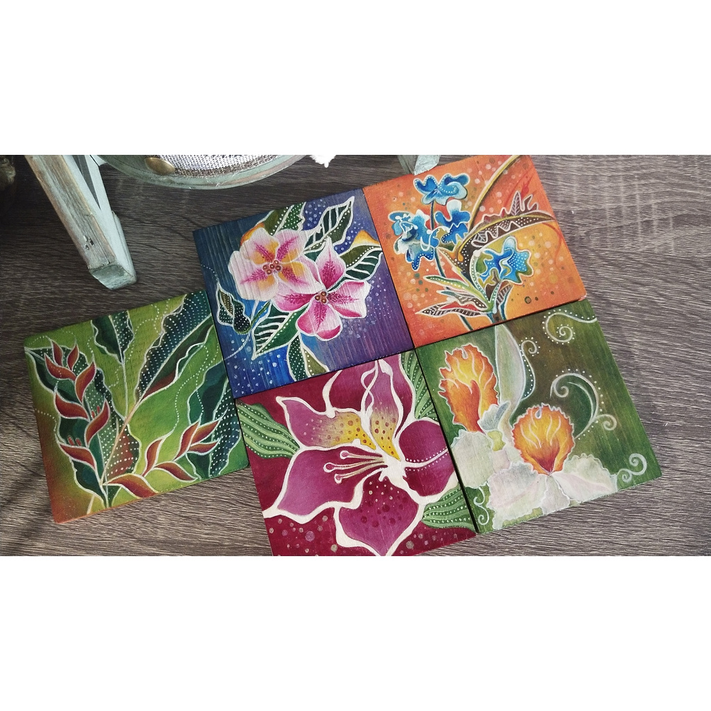 Handpainted Batik Wooden Coasters | Shopee Malaysia