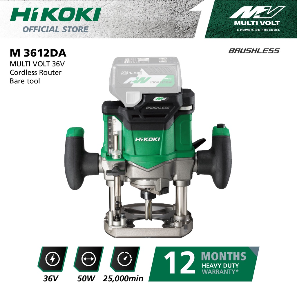 HiKOKI M3612DA MULTI VOLT(36V) Cordless Brushless Plunge Router (M3612 ...