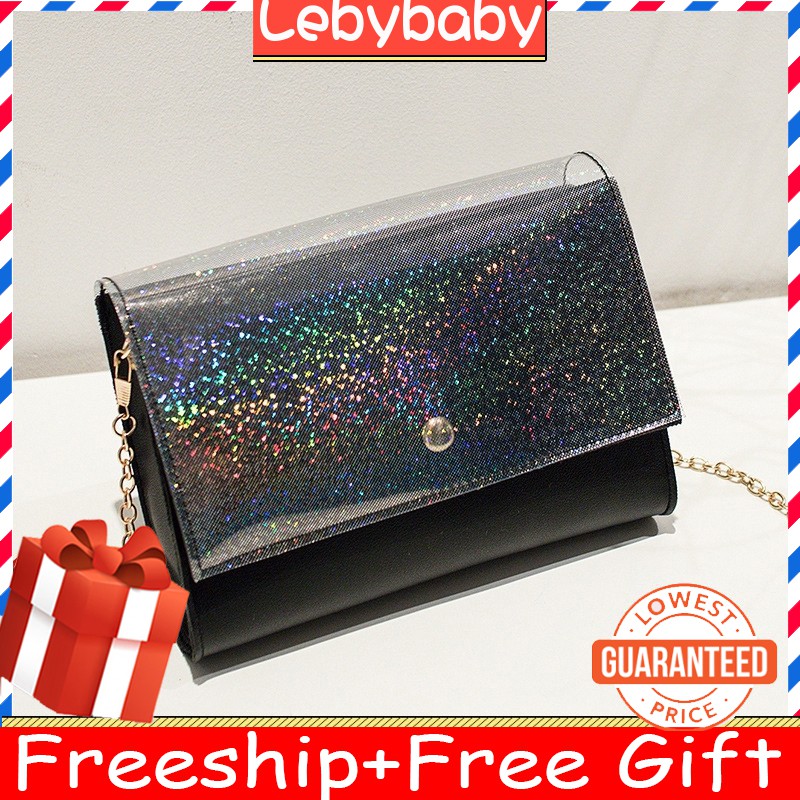 New transparent shiny cover lid women PU leather sling bag chain bag ...