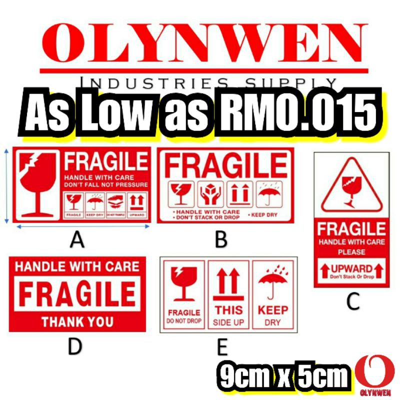 6pcs/sheet Fragile Stickers 9cmx5cm for food packing/Handle with care ...