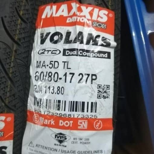 Maxxis Volans MA5D 60/80-17 MA-5D Tayar Tubeless Tyre Original Maxis ...