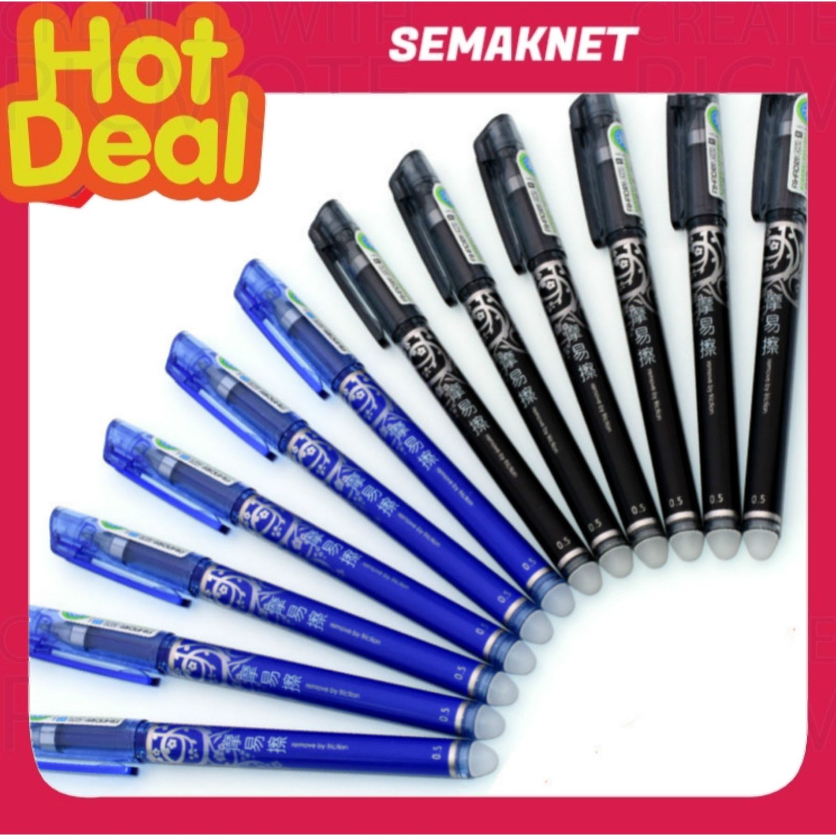 [Ship Today] Erasable Gel Pen Blue/Black 0.5mm Pen Biru/Hitam Boleh ...