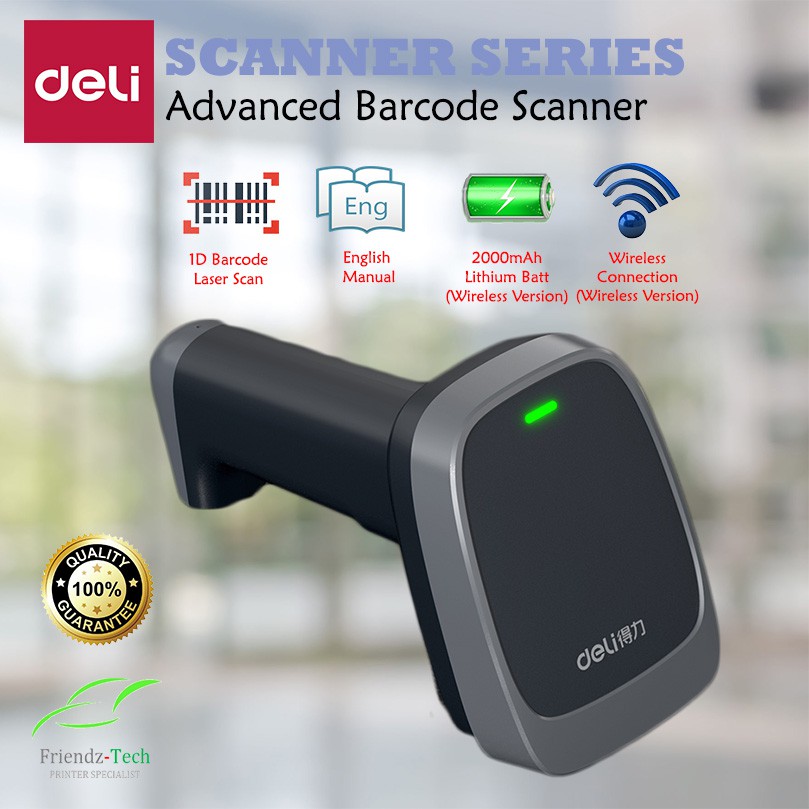 Deli Handheld USB / 2.4Ghz Wireless Barcode Scanner 1D Barcode Reader ...
