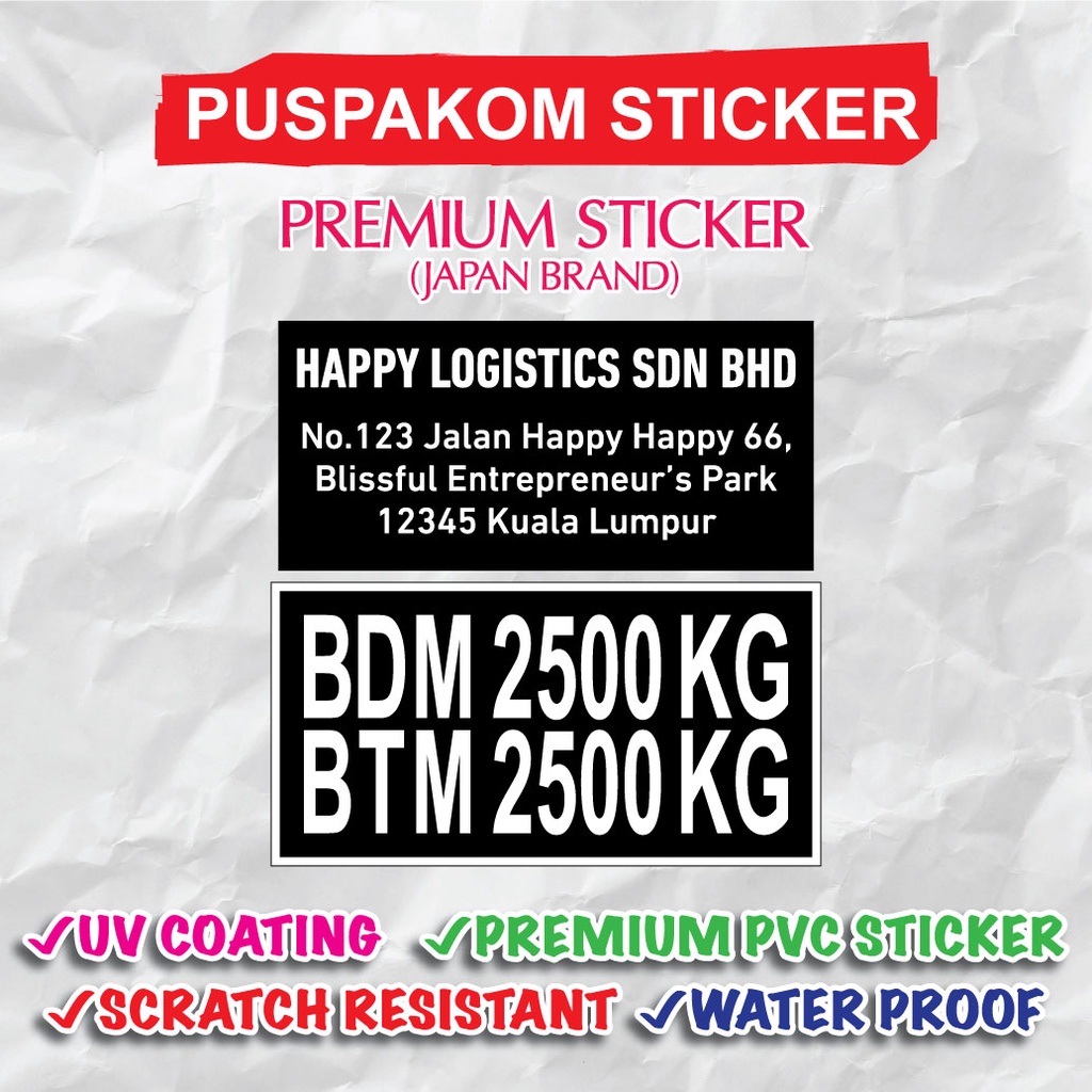 PUSPAKOM STICKER/LORRY STICKER/VAN STCIKER/JPJ STICKER-PREMIUM STICKER ...