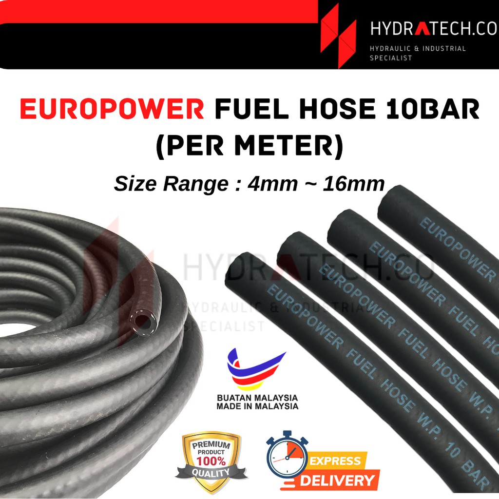 [HOSE] EuroPower 150PSI Fuel Hose / Oil Hose / Petrol Hose / Diesel Hose 10 Bar (Per Meter) 4mm ...