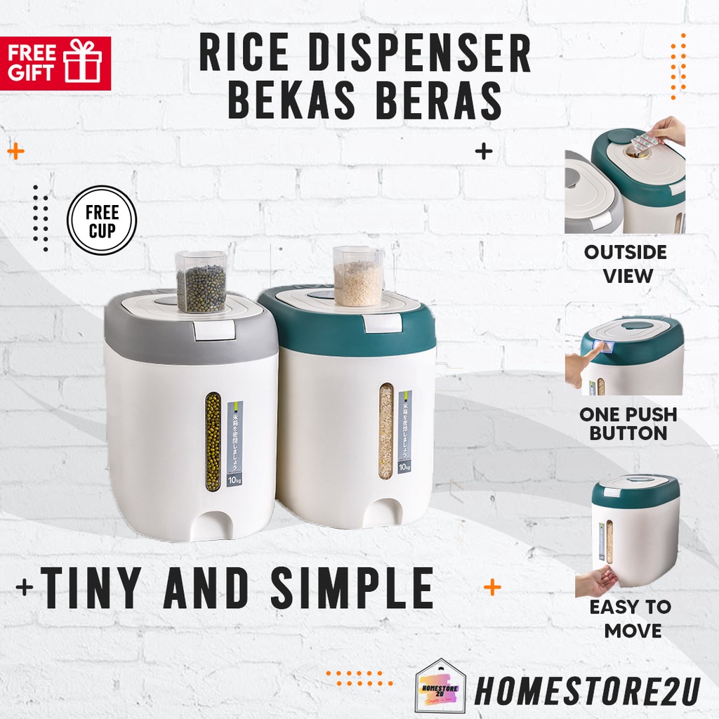 Rice dispenser 10kg | rice box | rice storage | rice container | bekas ...