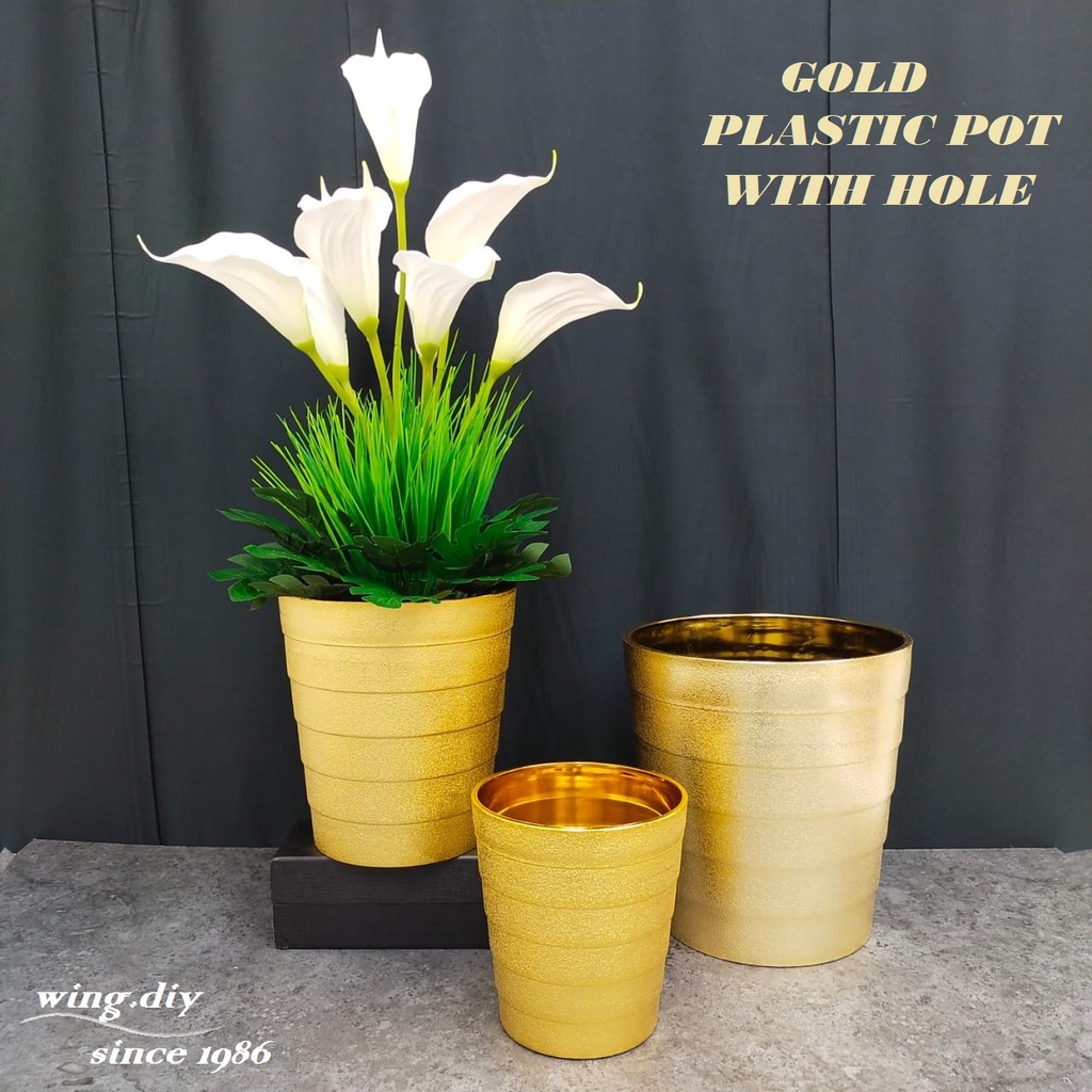 [READY STOCK] ARTIFICIAL GOLD PLASTIC POT WITH HOLE (S SIZE) / PASU ...