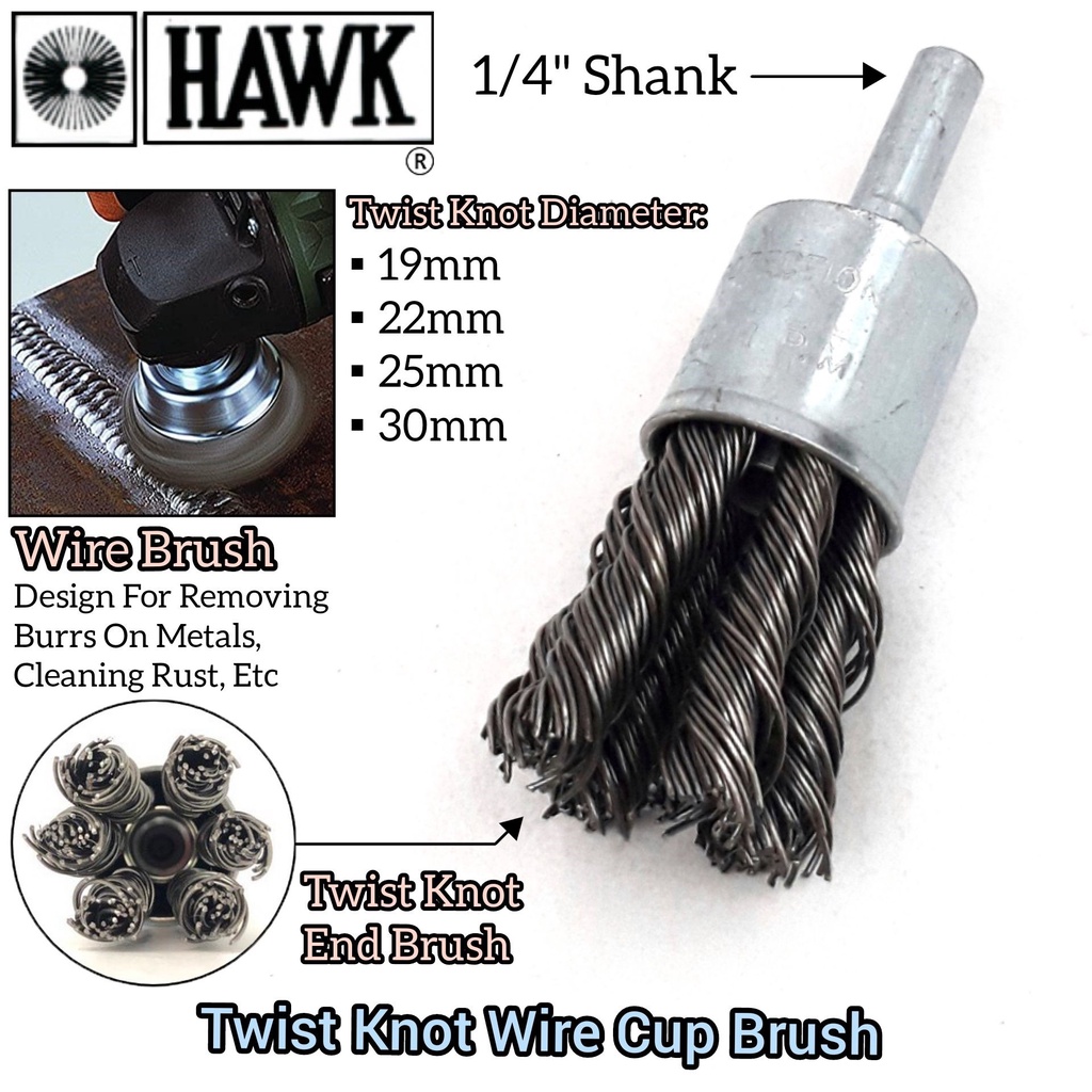 Hawk Super Heavy Duty Twist Knot End Cup Wire Brush With 1/4" Shank For ...