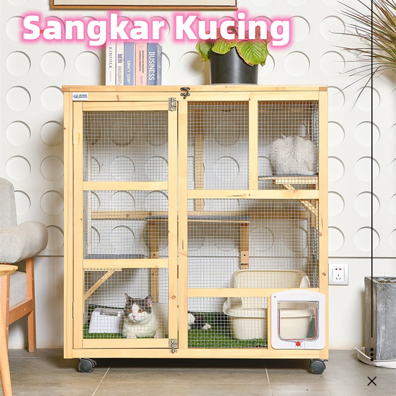 Sangkar Kucing Besar 2 3 Tingkat Rumah Kucing Kayu Cat Cage Wood House ...