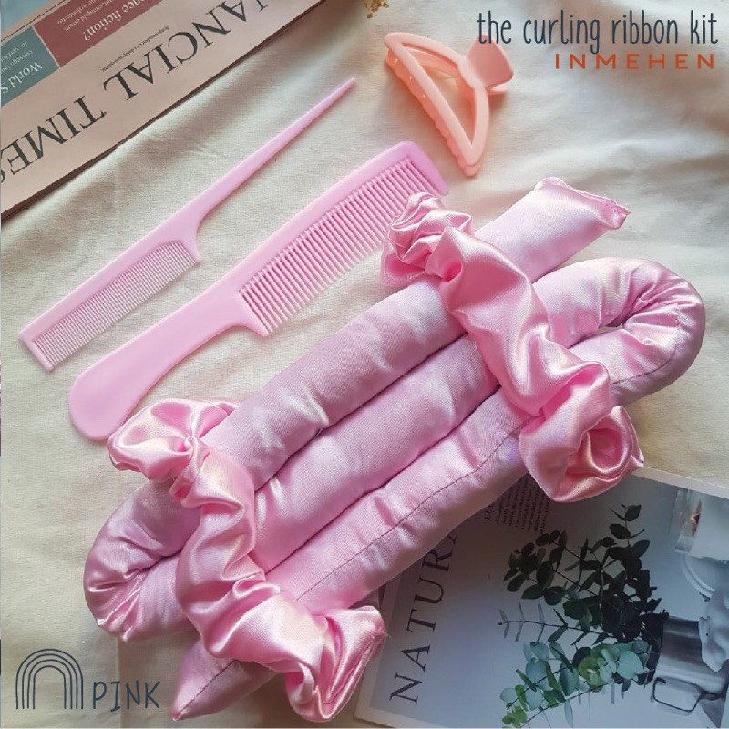 (Pink) Heatless Curling Ribbon Kit / Natural Hair Curler Without Heat ...