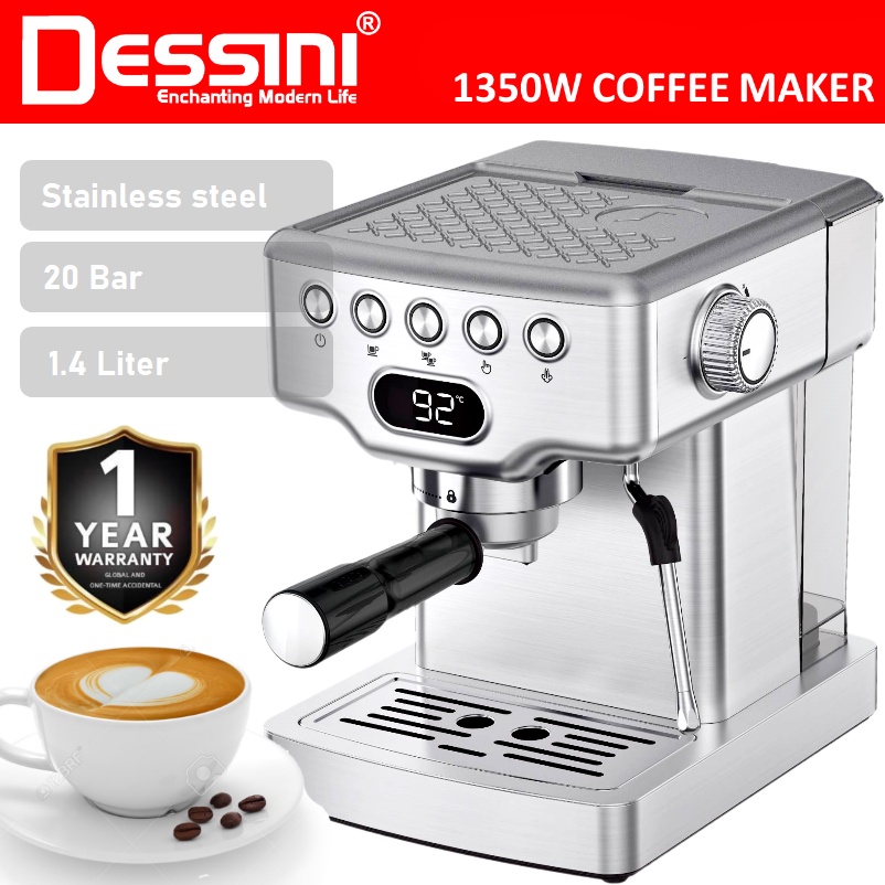 DESSINI ITALY 20 Bar 1.4L Espresso Coffee Maker Brew Froth Cappuccino ...