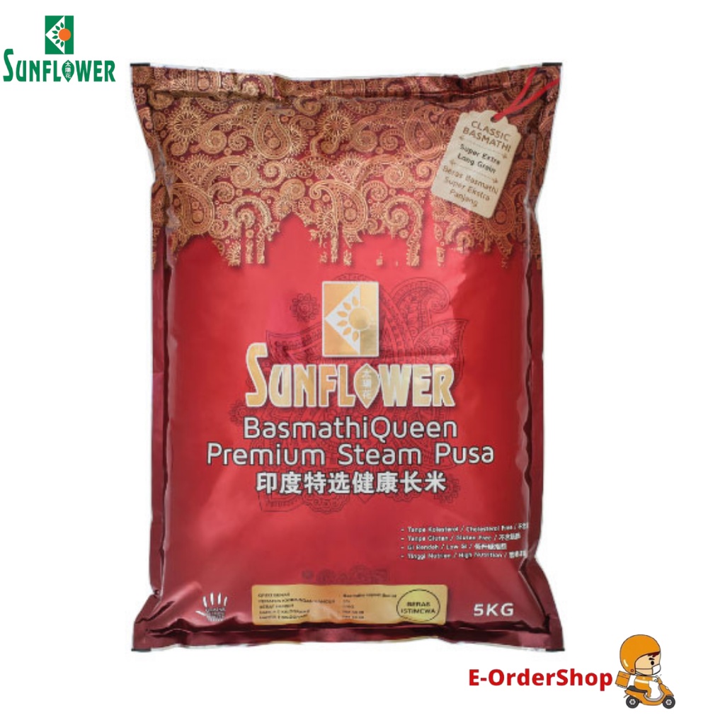 Sunflower Basmathi Queen Premium Basmathi Steam Pusa Rice 5kg | Beras ...