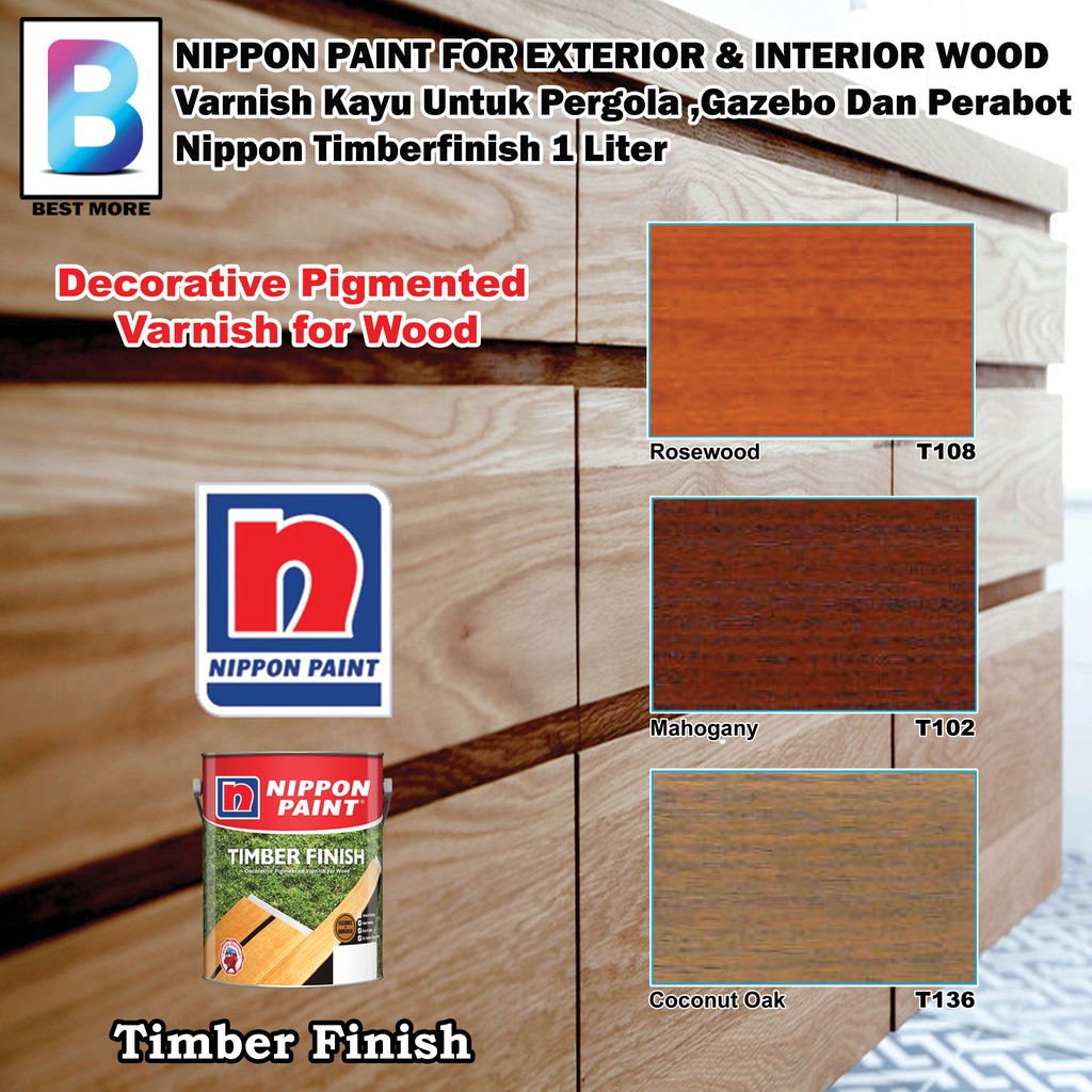 Nippon Paint Timber Finish For Exterior And Interior Wood 1L Rosewood ...