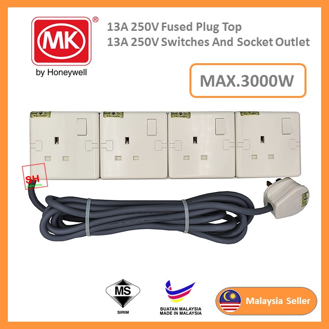 MK 4 GANG 13A SWITCH SOCKET, MK PLUG TOP, 1.5MM X 3C SIRIM CABLE ... MK 4 GANG 13A SWITCH SOCKET, MK PLUG TOP, 1.5MM X 3C SIRIM CABLE ...