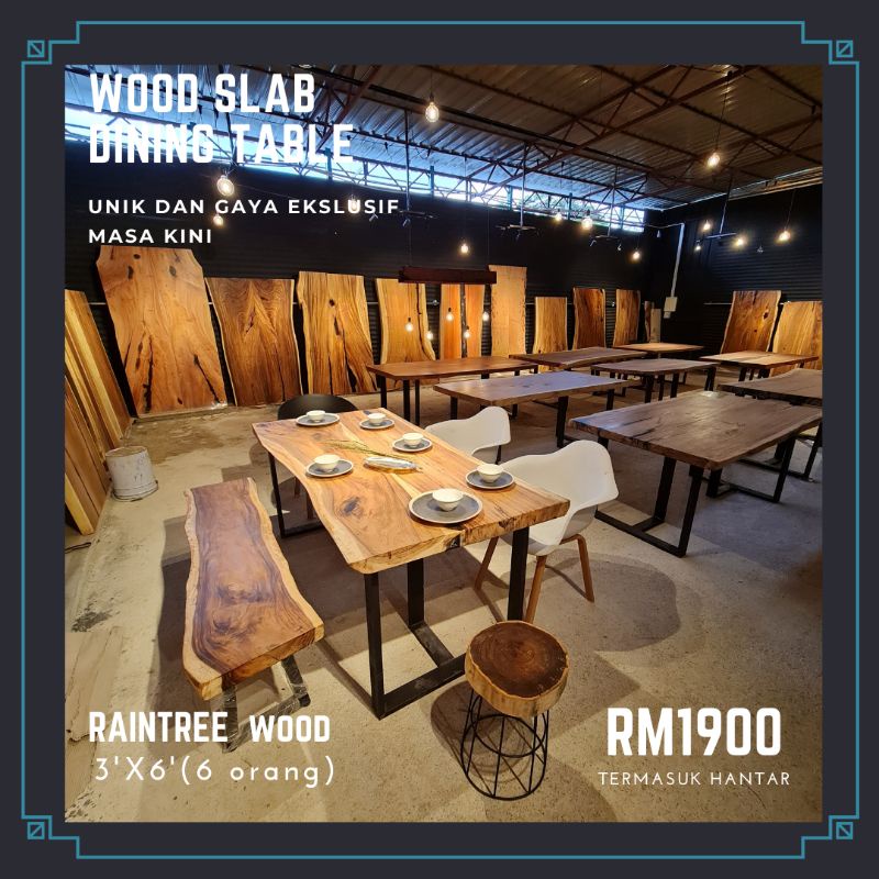 MEJA MAKAN KAYU BALAK DINING TABLE WOOD SLAB | Shopee Malaysia