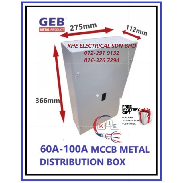 GEB 60-100A MCCB Metal Distribution Box + MYSTERY FREE GIFT | Shopee ...