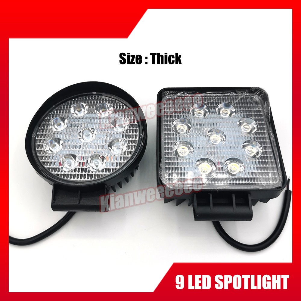 9 LED 27W THICK Car Truck Lorry Spotlight Work Light (SQUARE/ROUND ...