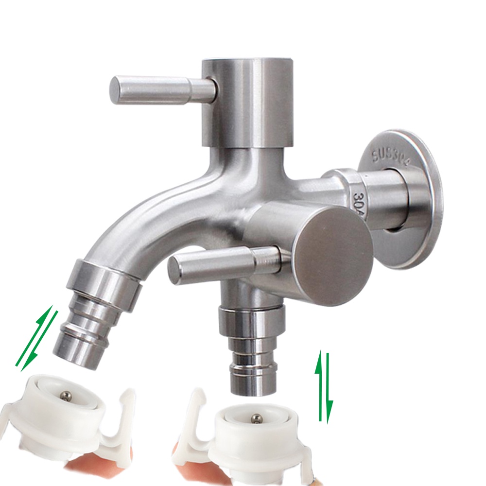 304 Stainless Steel Double Tap Multifunctional Stainless Steel Tap Two ...
