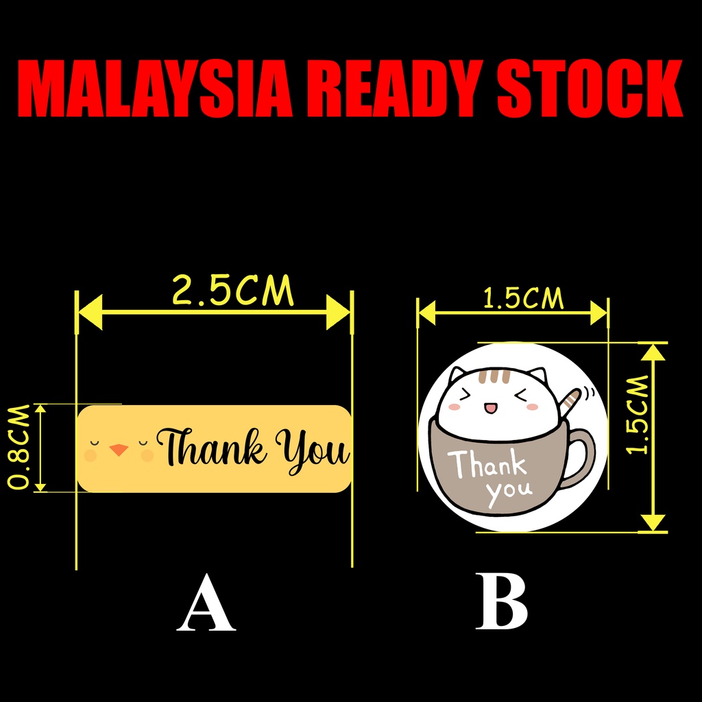 READY STOCK 100 PCS CUTE THANK YOU STICKER LABEL 2 DESIGN TERIMA KASIH ...