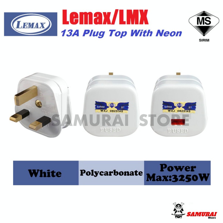 LEMAX 13A SIRIM approval UK Plug Top with Neon Indicator YK-168N ...