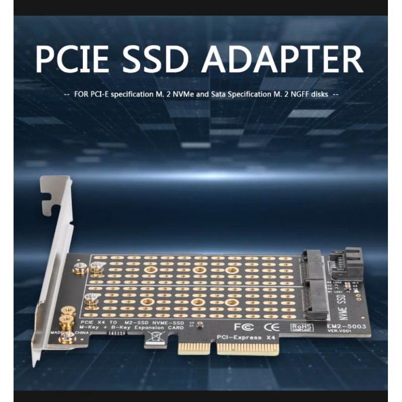 Adapter 1 Slot M.2 Sata And 1 Slot M.2 Nvme To Pcie X4 X8 X16 Nvme Sata ...
