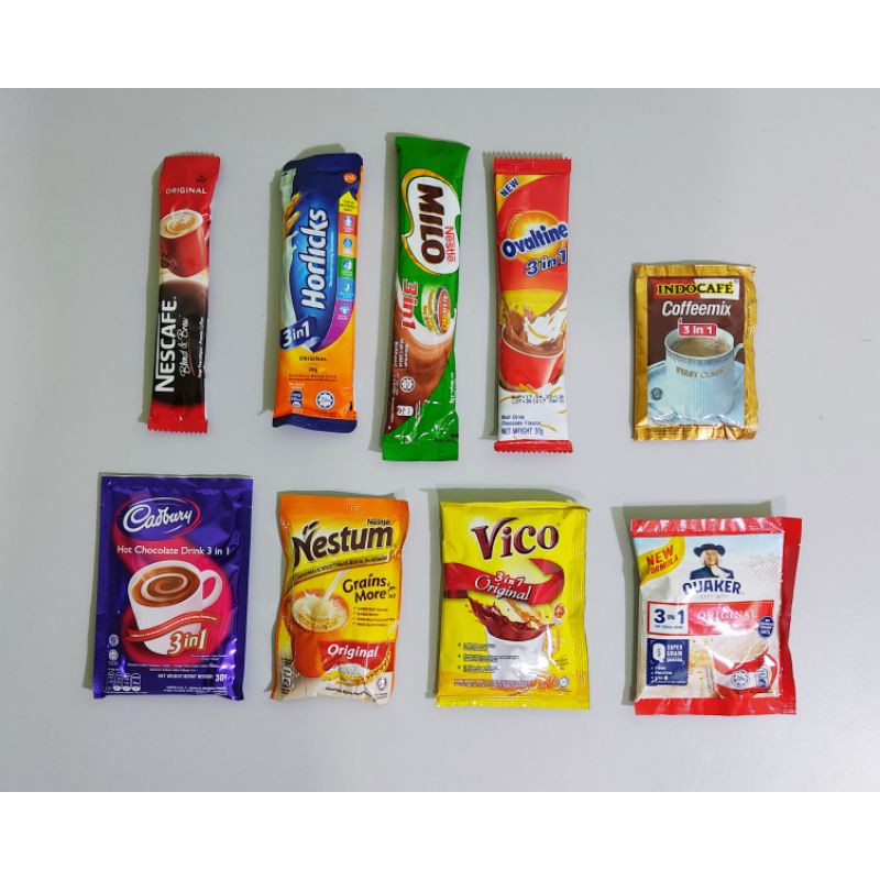 Instant drink 3 in 1 sachet (milo, horlicks, nescafe, vico, ovaltine ...