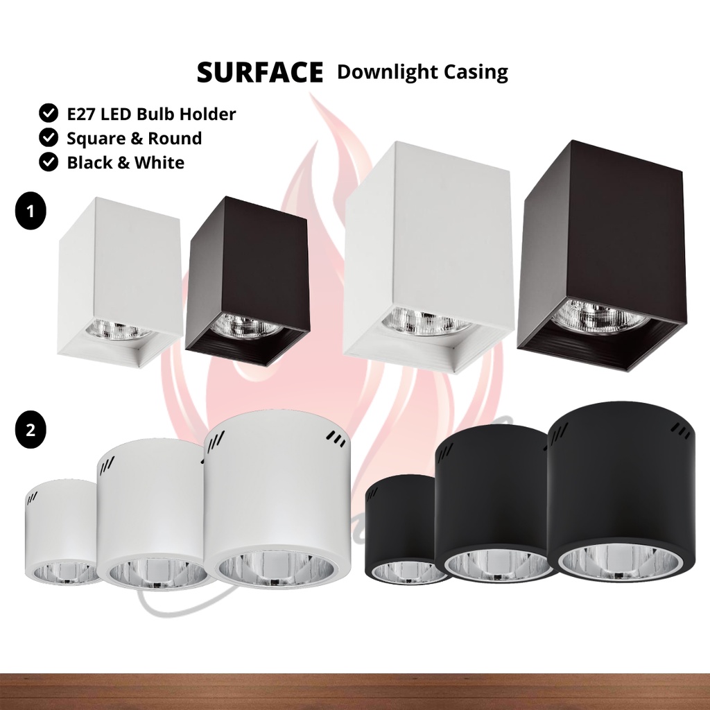 Surface Downlight Casing E27 Round Square Black White Downlight Ceiling ...