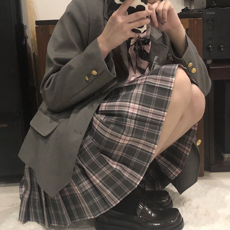 Japanese style JK plaid skirt student JK uniform set gentle one knife ...