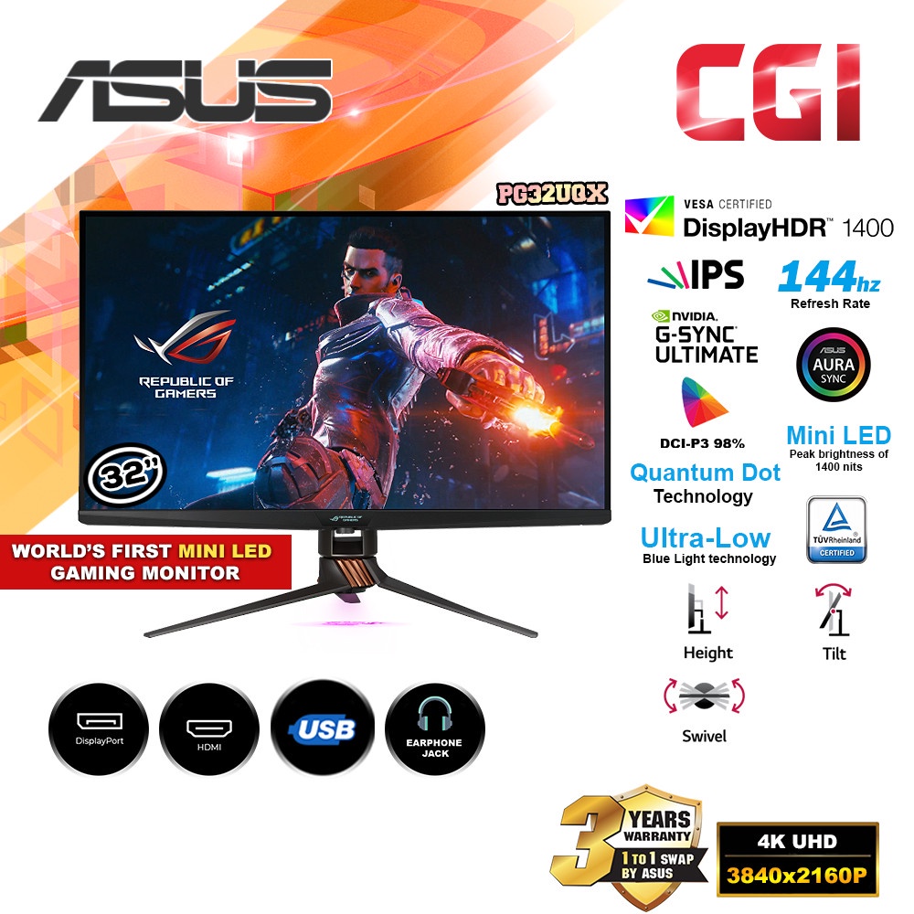 Asus ROG Swift PG32UQX 32" 4K UHD 144HZ IPS Mini LED DisplayHDR 1400 ...