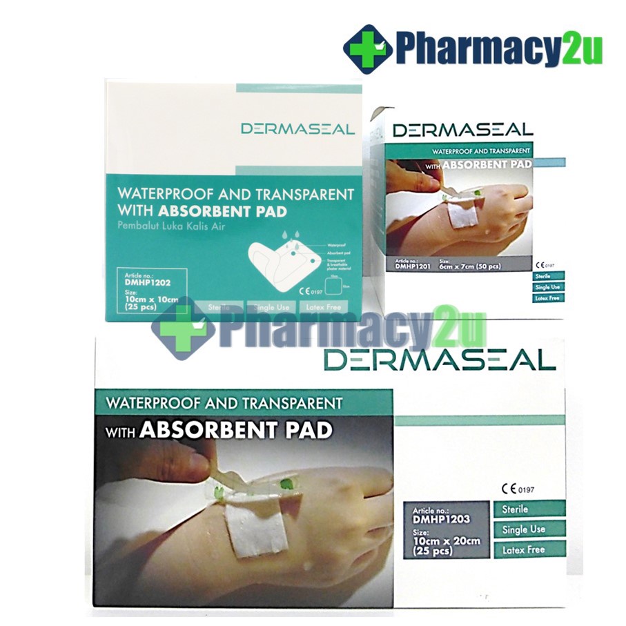 DERMASEAL WATERPROOF AND TRANSPARENT DRESSING WITH ABSORBENT PAD 6X7CM ...