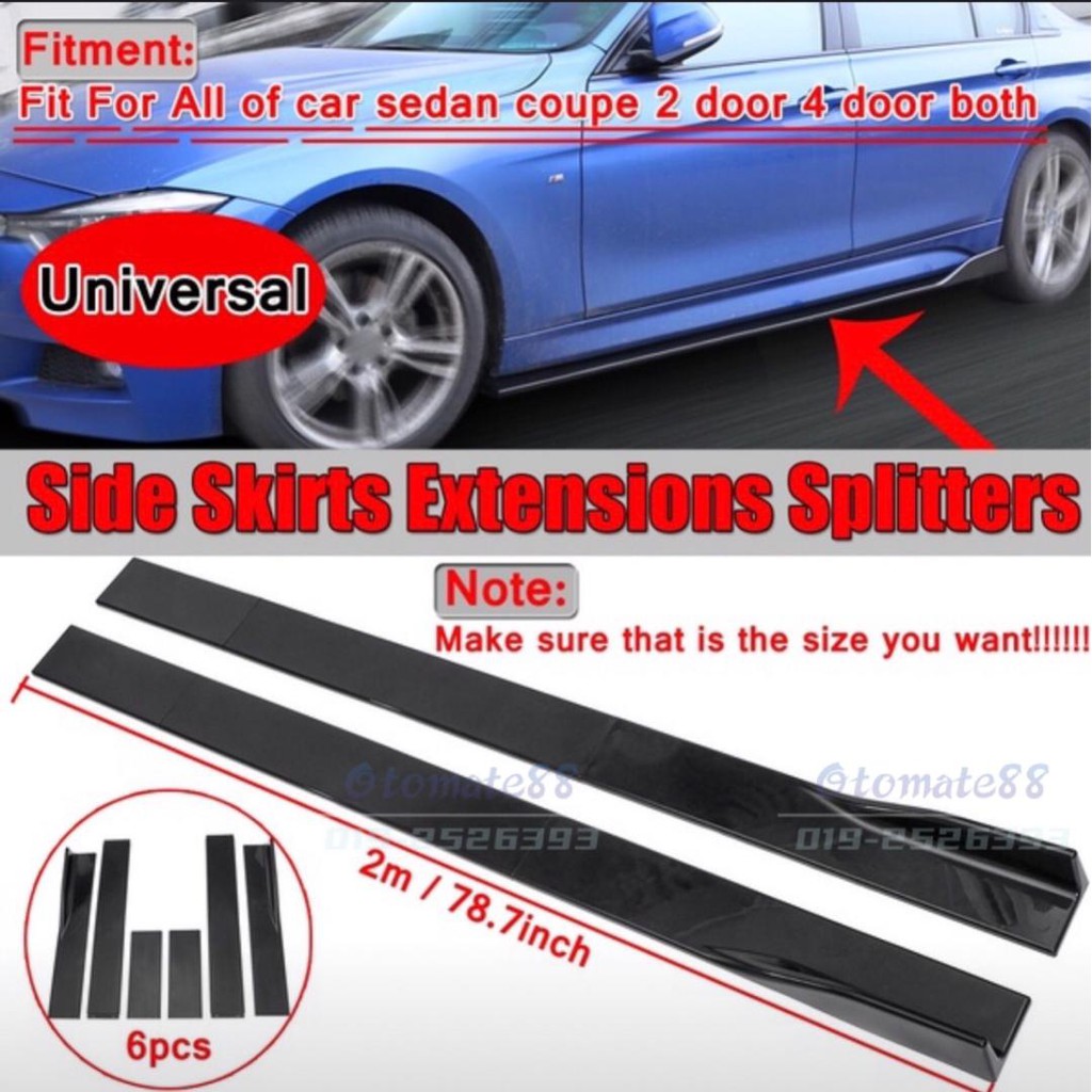 2.0meter PP Car Side Skirt Rocker Splitters Winglet Wings Diffuser ...