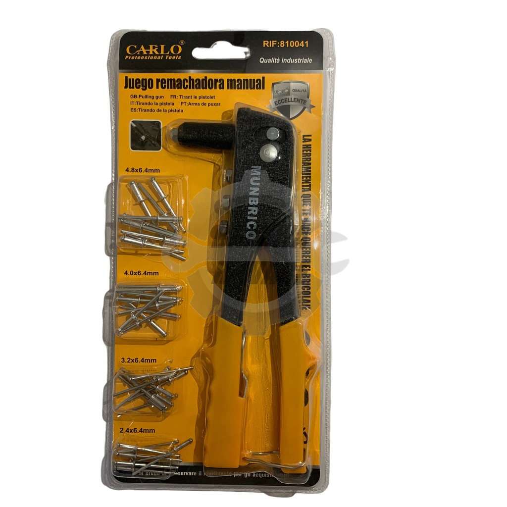Hand Rivet Gun C/W 28pcs Rivet. 4pcs nozzle rivet gun hand riveter tool ...