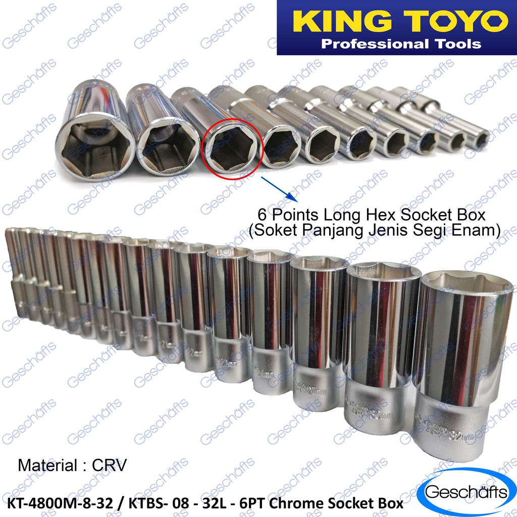 King Toyo Tools Socket Box Spanar Box Soket Deep Length Chrome 6PT 8mm ...