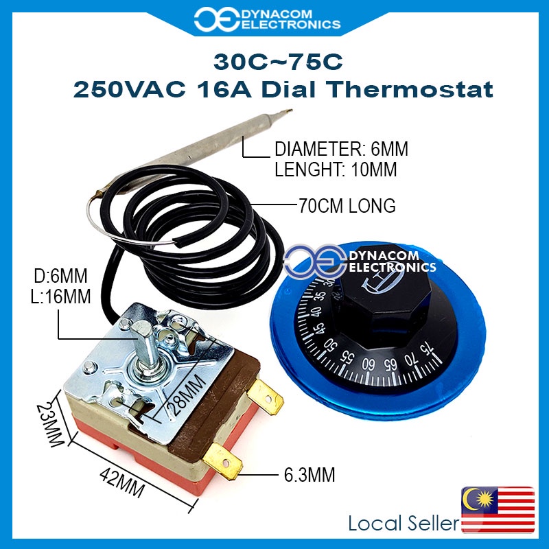 30C~75C 250VAC 16A Dial Thermostat Temperature Control Switch Oven ...