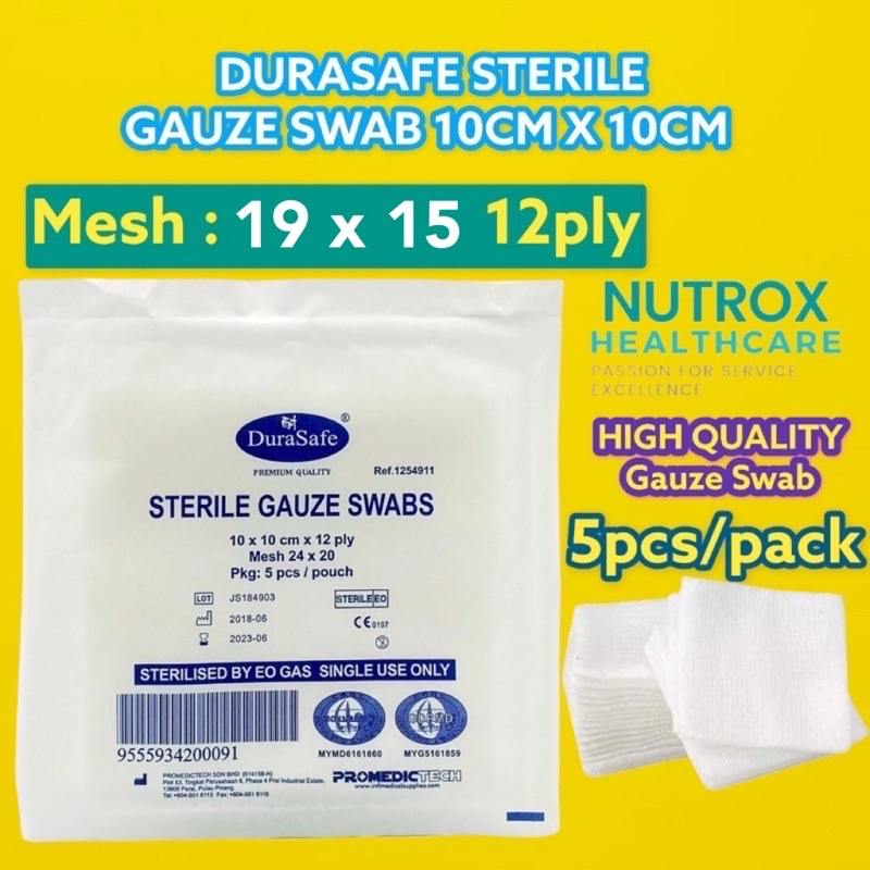 DURASAFE STERILE GAUZE SWAB 10CM X 10CM X12PLY MESH 19X15 (5S - PACK ...