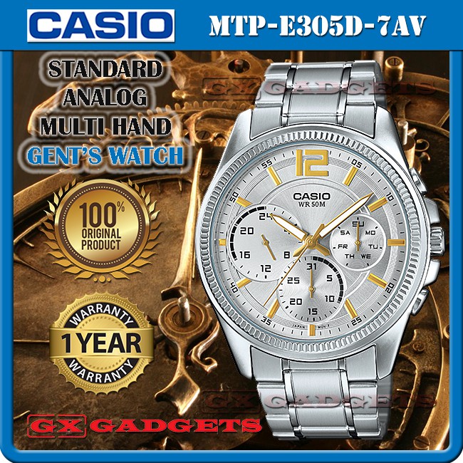 CASIO MTP-E305D-7AV STANDARD ANALOG GENTS WATCH MULTI HAND S. STEEL MTP ...