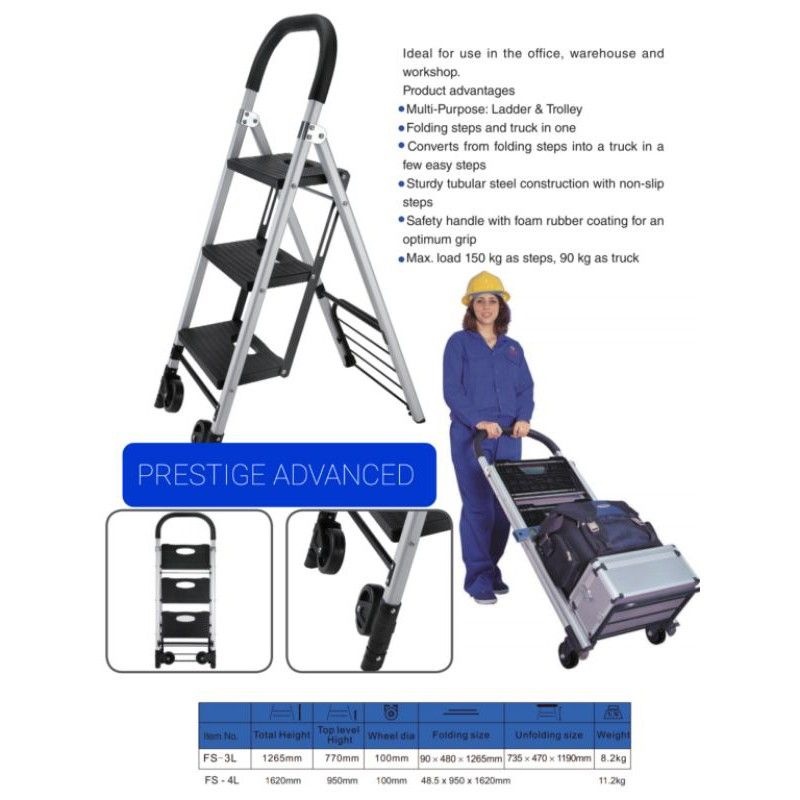 Solid 2 3 or 4 Step Foldable Steel Trolley Ladder/ Tangga Troli Keluli ...
