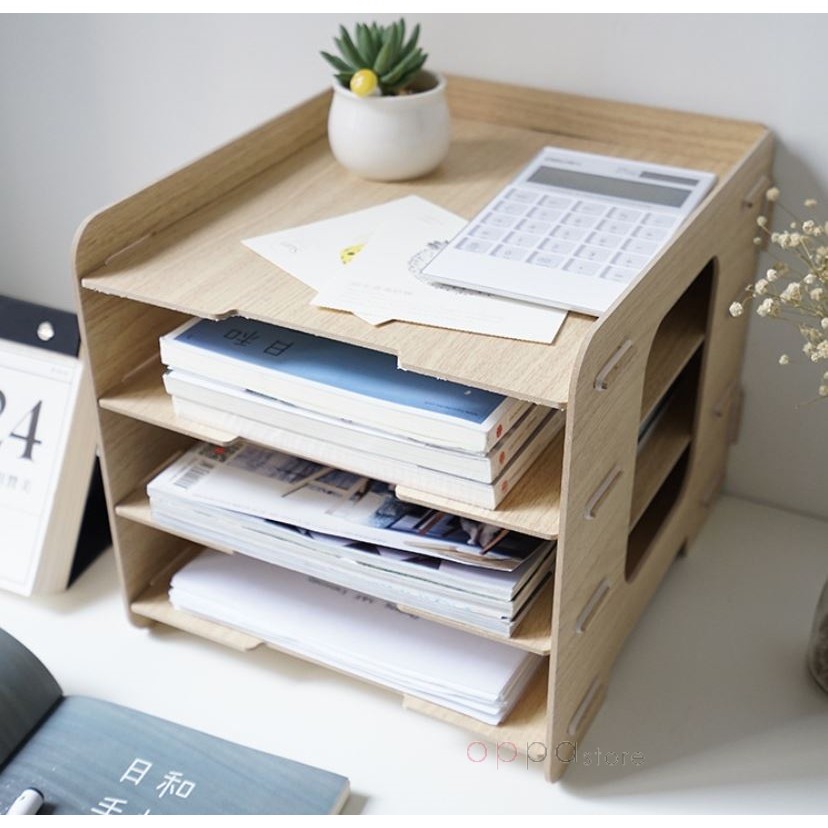 OS 4 Layer Wooden A4 Size Desk Organizer Document Office Folder Rack ...