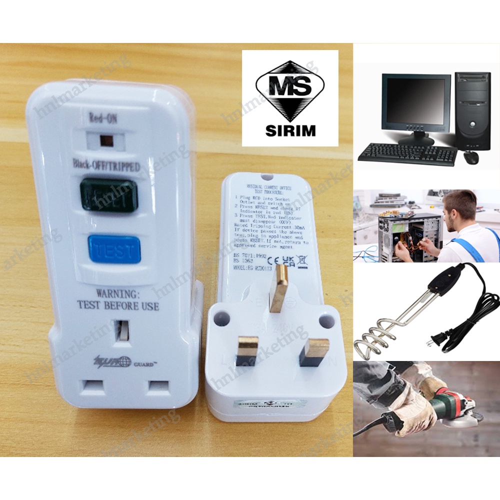 EUROGUARD 13A ELCB SWITCH SOCKET RCD ADAPTOR 3 PIN TESTER | Shopee Malaysia