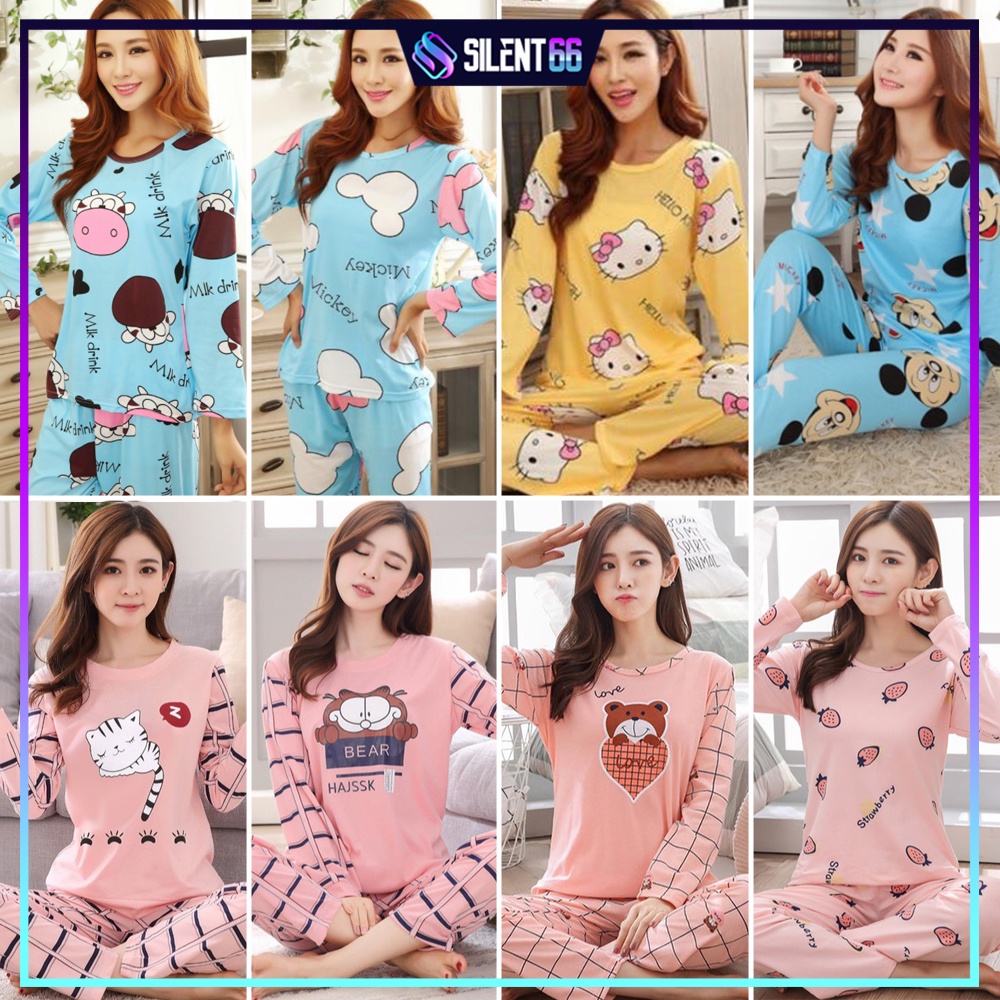 READY STOCK Baju Tidur Long Sleeve Women Clothing Pyjamas Sleep Wear ...